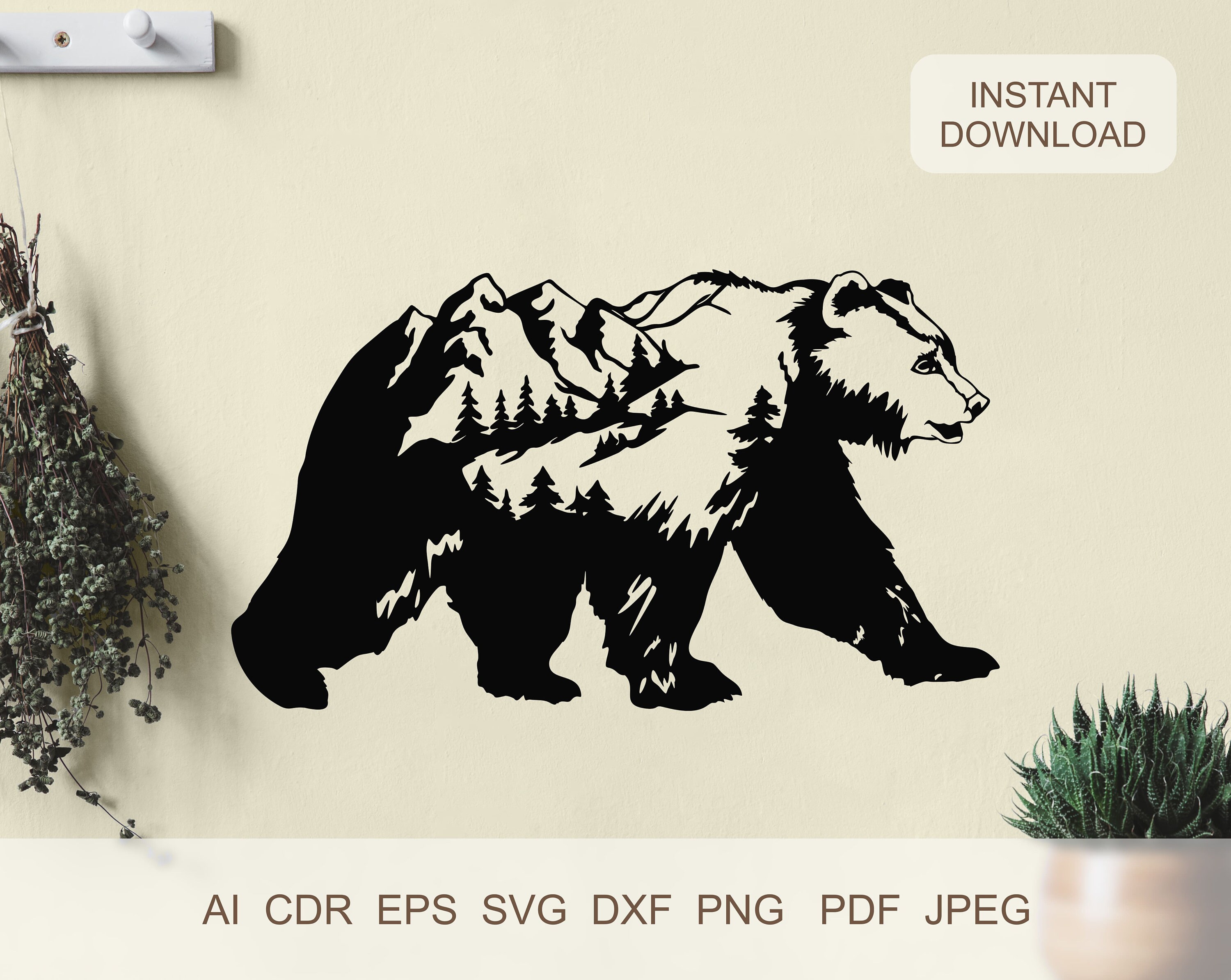 Bear Svg DXF Pdf Eps Laser Cut Files Mountains Svg Files for - Etsy