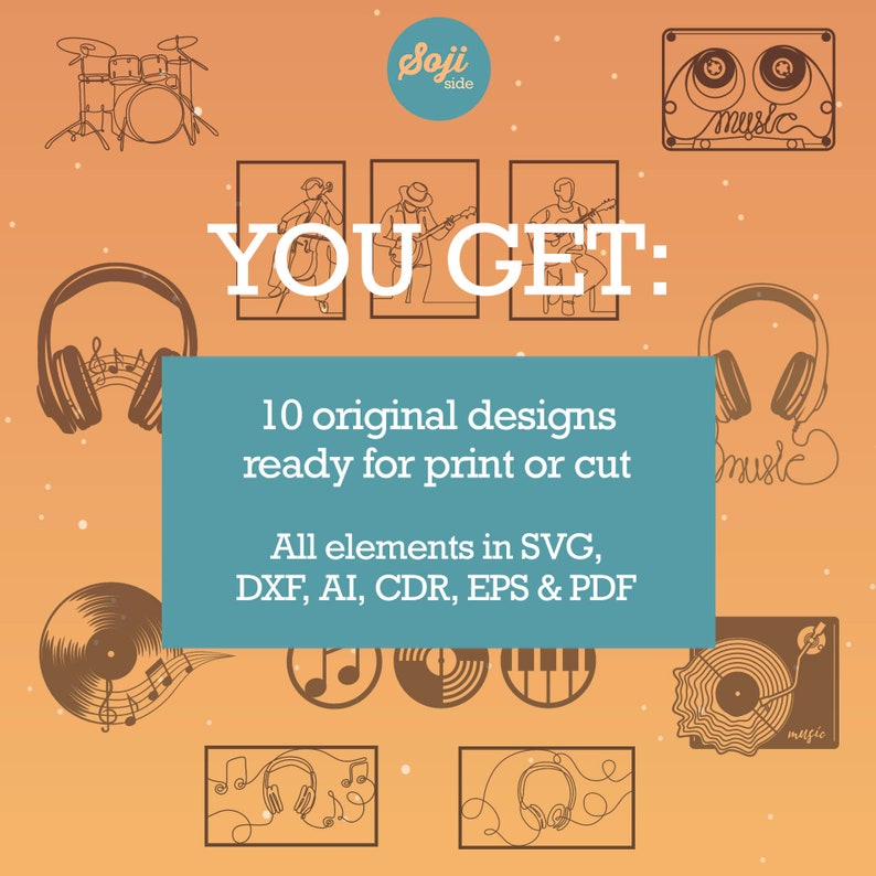 Music Svg Bundle Musical Dxf Laser Cut Files for DJ Vinyl - Etsy