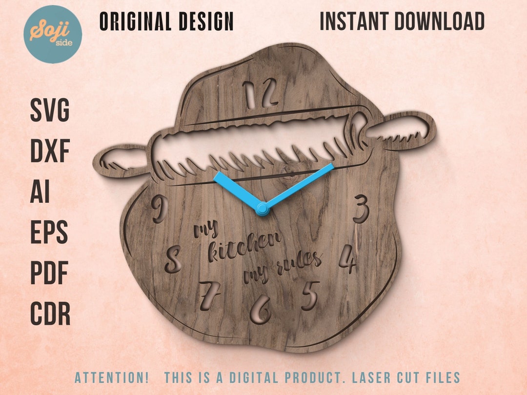 Wall Clock Face SVG DXF Ready Laser Cut Files Kitchen Clock Svg File ...