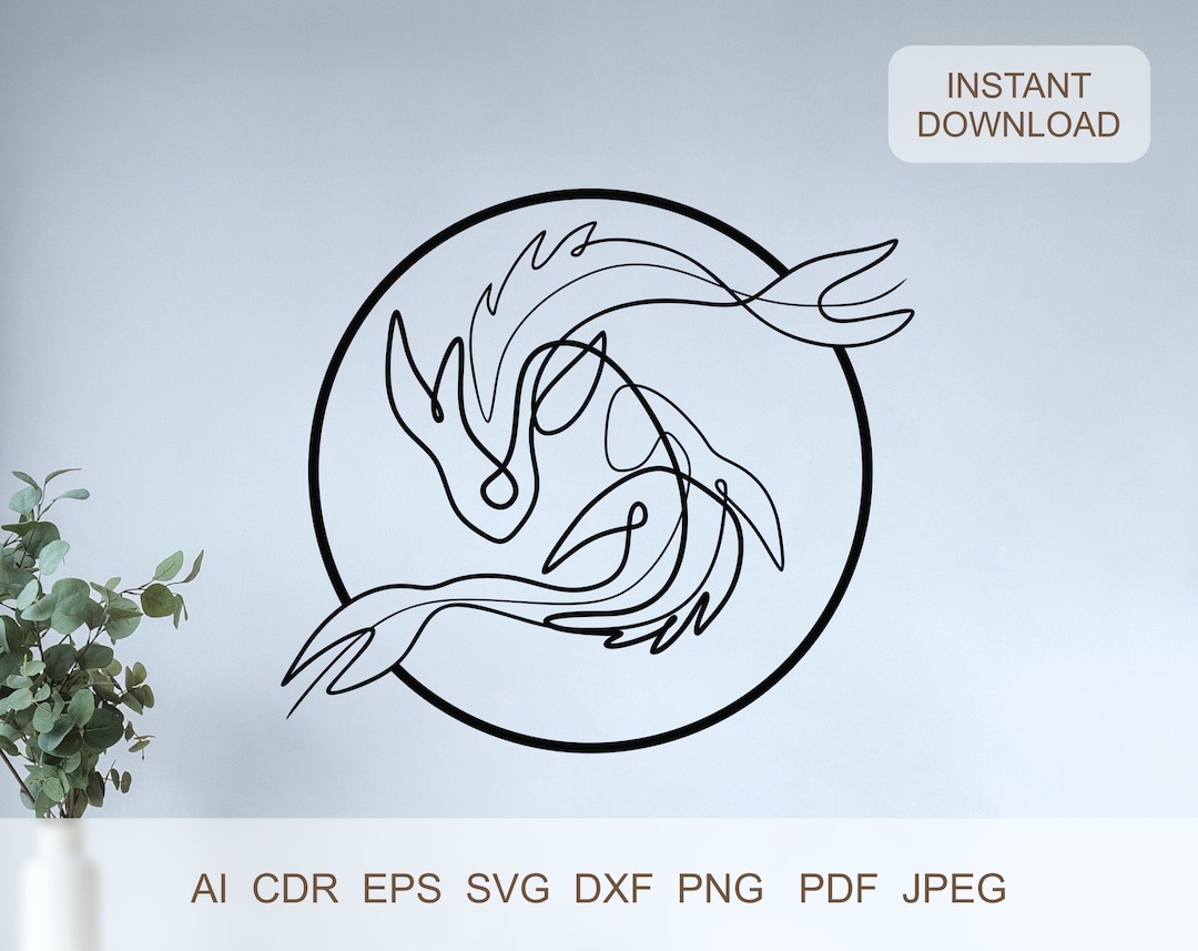 Koi Fish One Line Art Svg DXF Laser Cut Files Svg Files for - Etsy