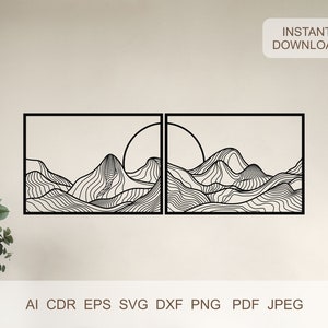 Mountains Svg Dxf Pdf Laser Cut Files Mountain Wall Art Svg Files for ...