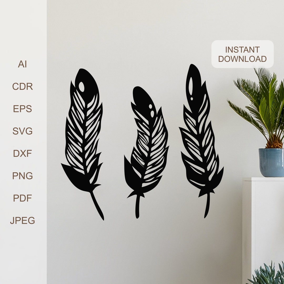 Feathers Svg Dxf Laser Ready Cut Files Feather Wall Art Svg Files for ...