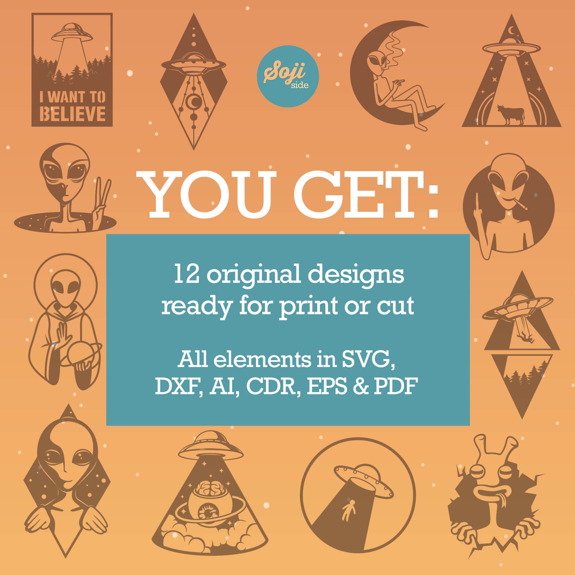 Aliens Svg Bundle Alien Abduction Dxf Laser Cut Files Flying - Etsy ...