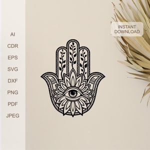 Hamsa Svg Dxf Laser Cut Files Mandala Hand Svg File for Cricut Dxf File ...