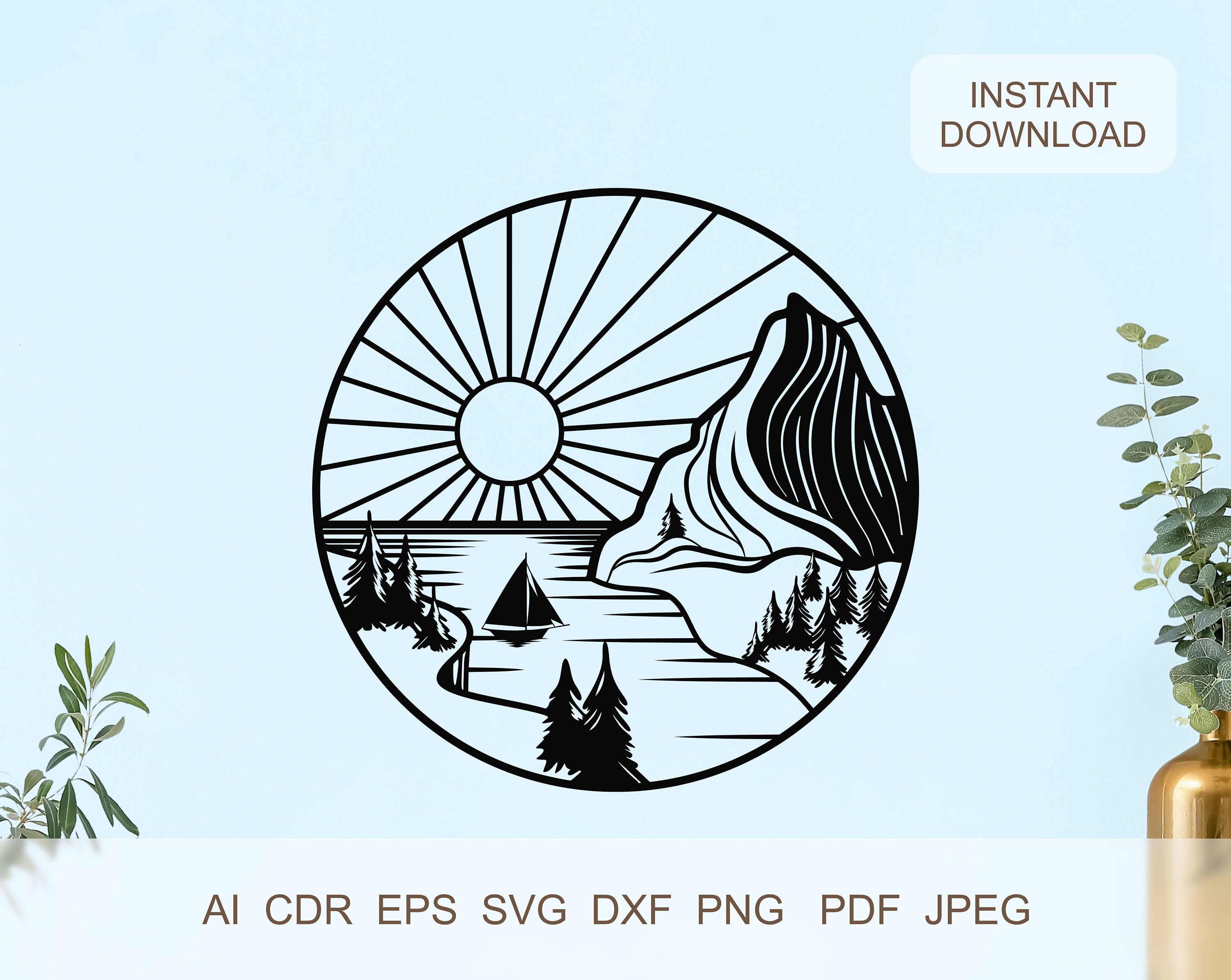 Sunset Svg Dxf Pdf Laser Cut Files Mountains and Sun Metal - Etsy