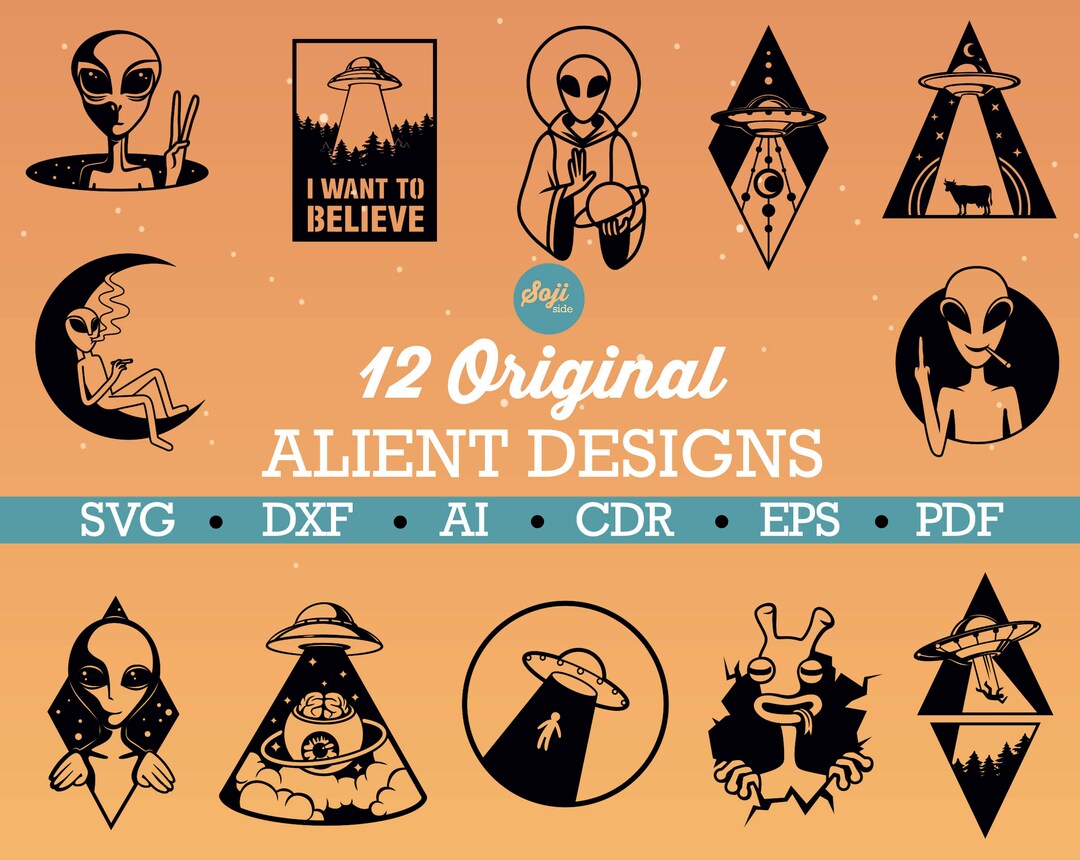 Aliens Svg Bundle Alien Abduction Dxf Laser Cut Files Flying Disc Svg ...