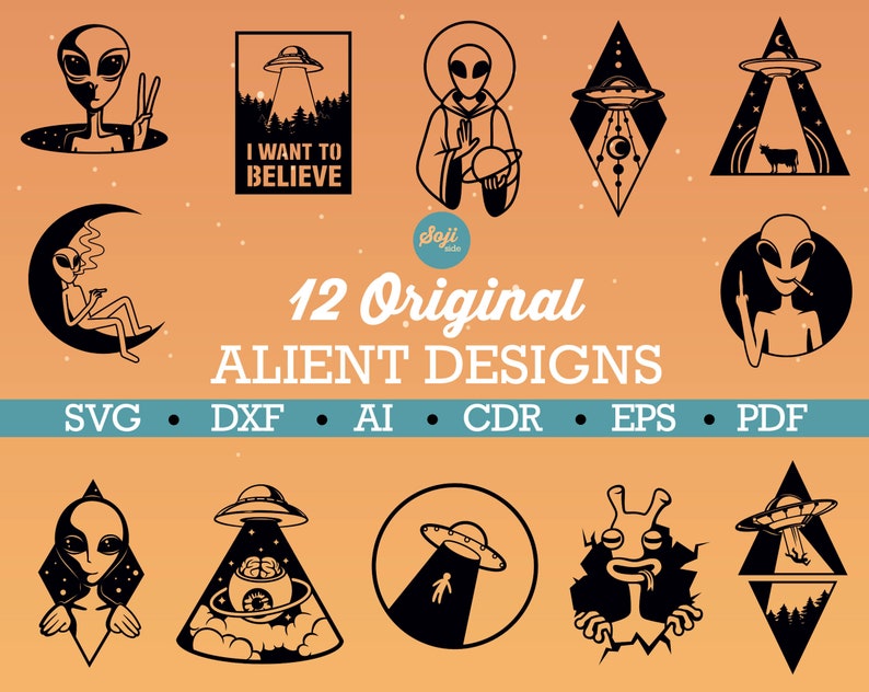 Aliens Svg Bundle Alien Abduction Dxf Laser Cut Files Flying - Etsy UK