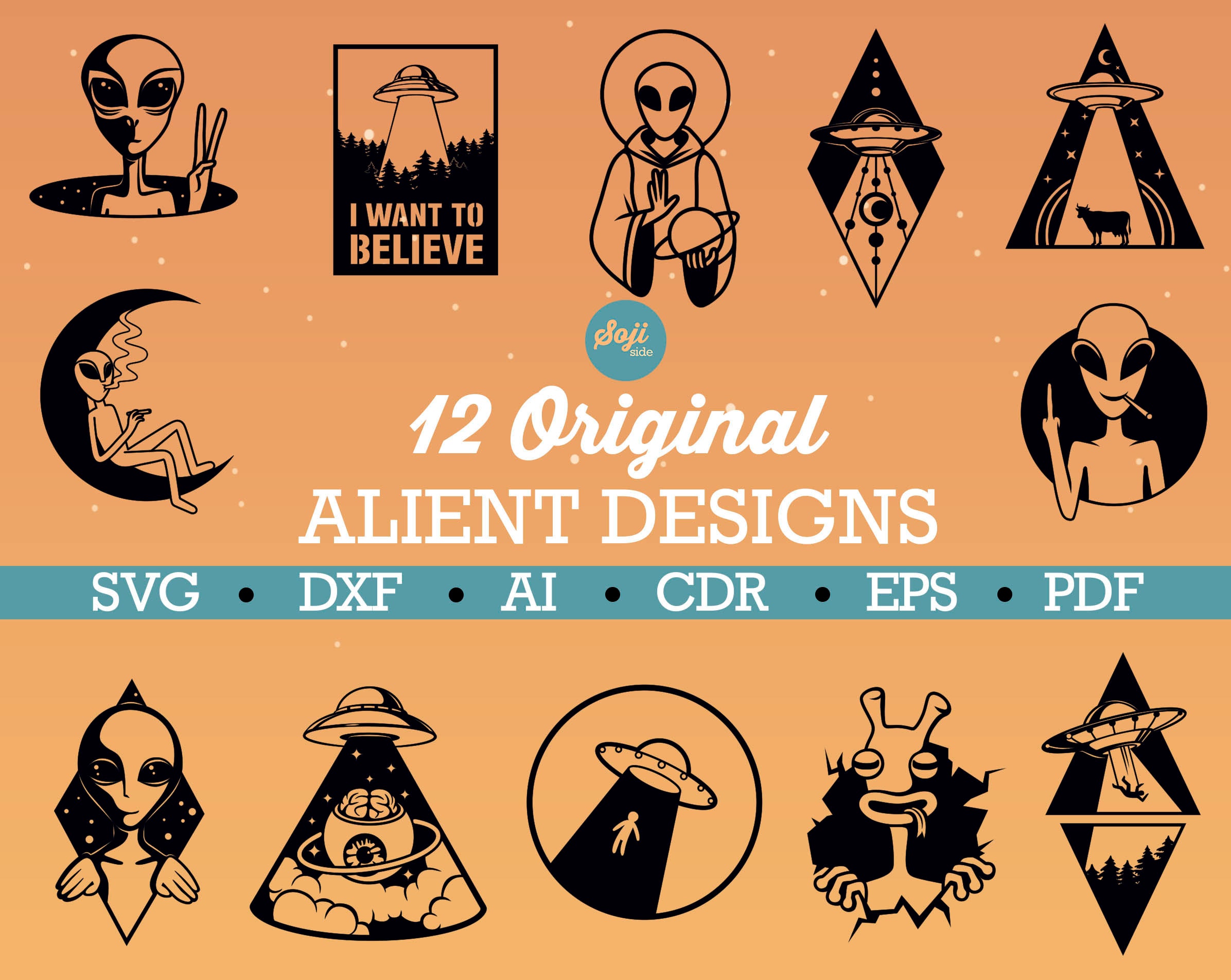 Aliens Svg Bundle Alien Abduction Dxf Laser Cut Files Flying - Etsy ...