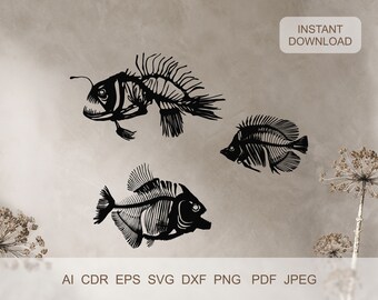 Fish Skeleton DXF and SVG Files Plasma Cutting Water Jet Laser Fishing ...
