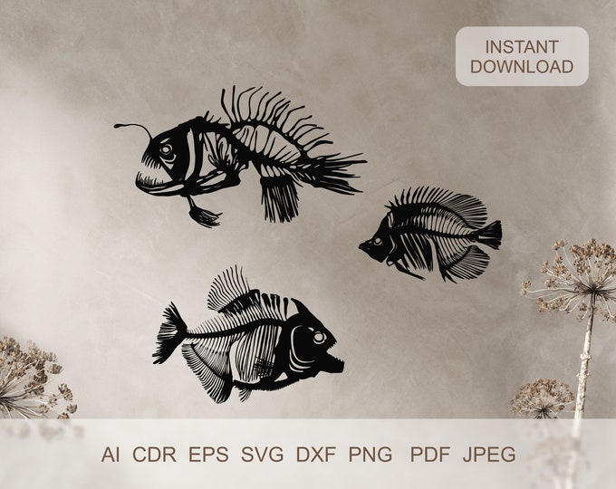 Fish Skeleton Svg Dxf Pdf Laser Cut Files Svg File for Cricut Fish ...