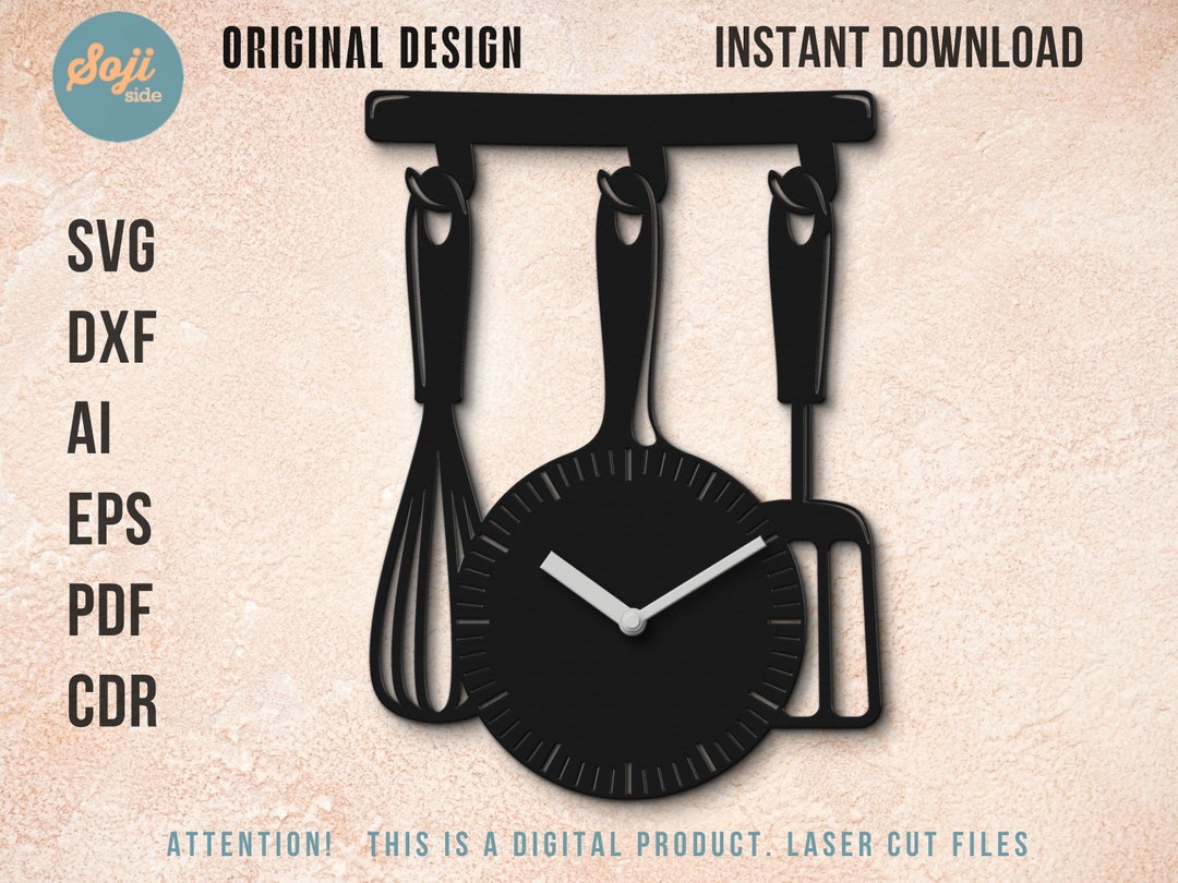 Wall Clock Face SVG DXF Ready Laser Cut Files Kitchen Clock Svg File ...