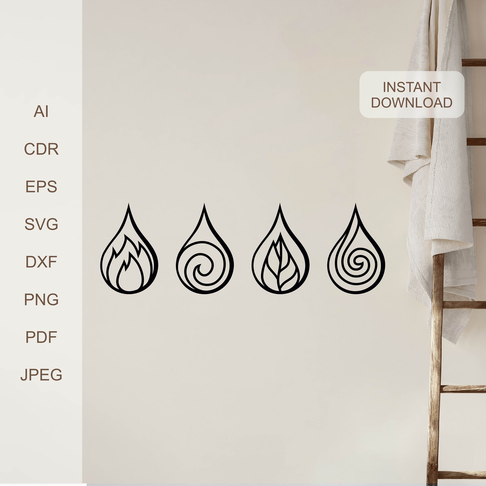 Four Elements Svg Dxf Laser Cut Files Svg Files for Cricut Dxf File for ...