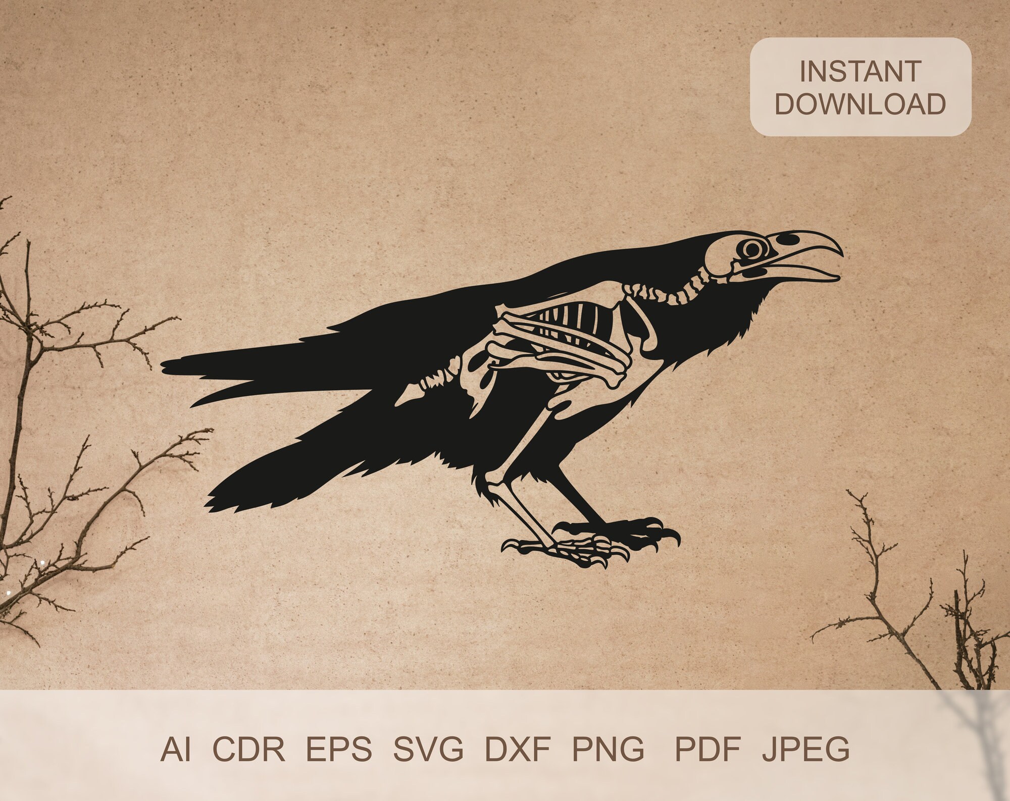 Crow Skeleton Svg Dxf Laser Cut Files Raven Svg Files for - Etsy Australia