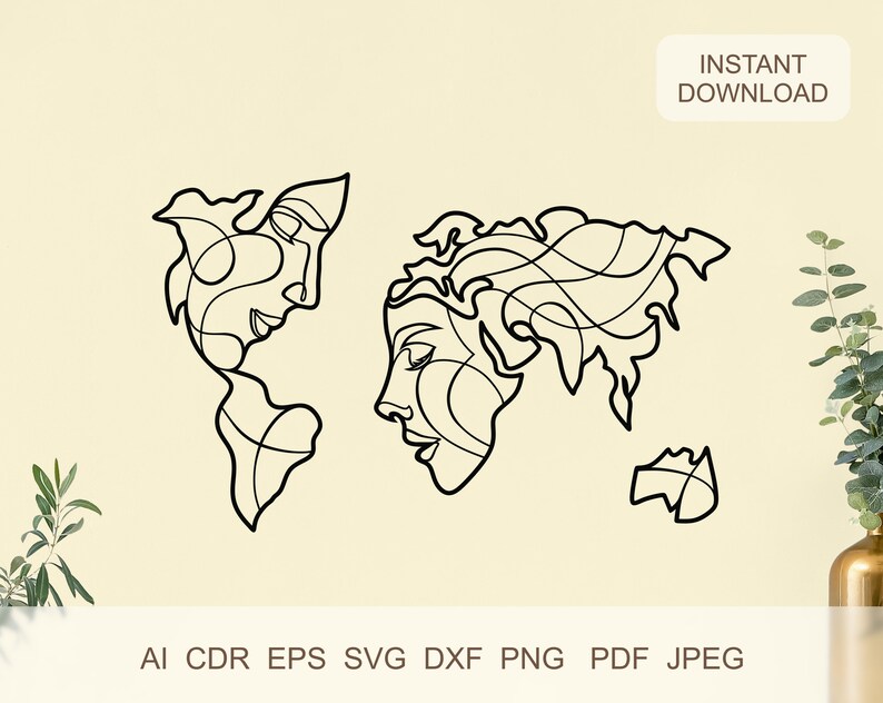 Cara mundo mapa svg dxf archivos de corte láser Archivos Svg - Etsy España