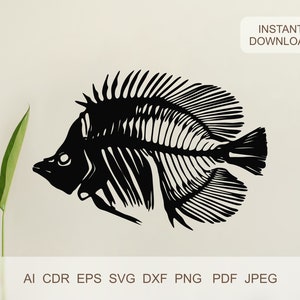 Fish Skeleton Svg Dxf Pdf Laser Cut Files Svg File for Cricut Fish ...