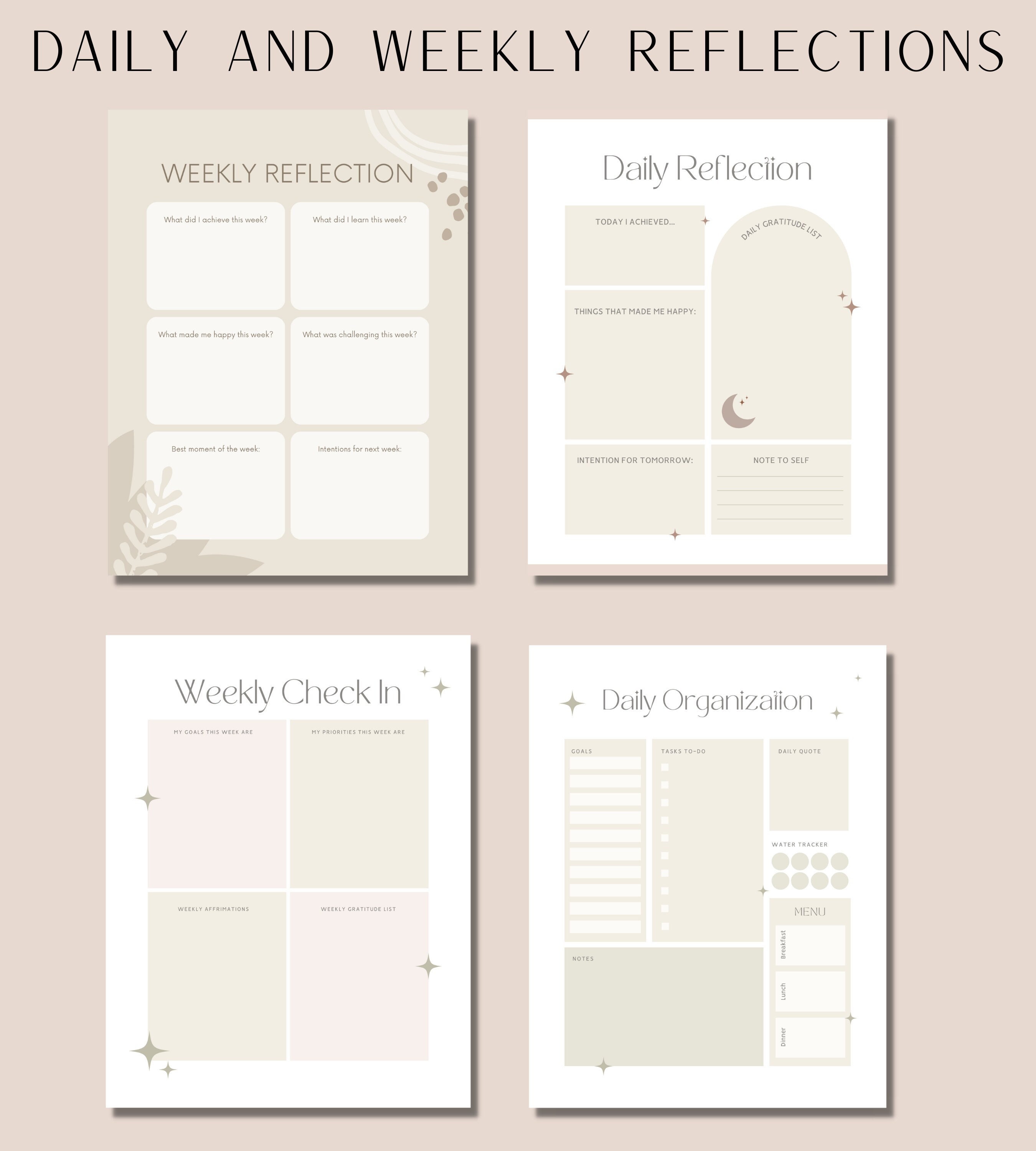 Daily Reflection Page, Weekly Reflection Page, Daily Organization Page ...