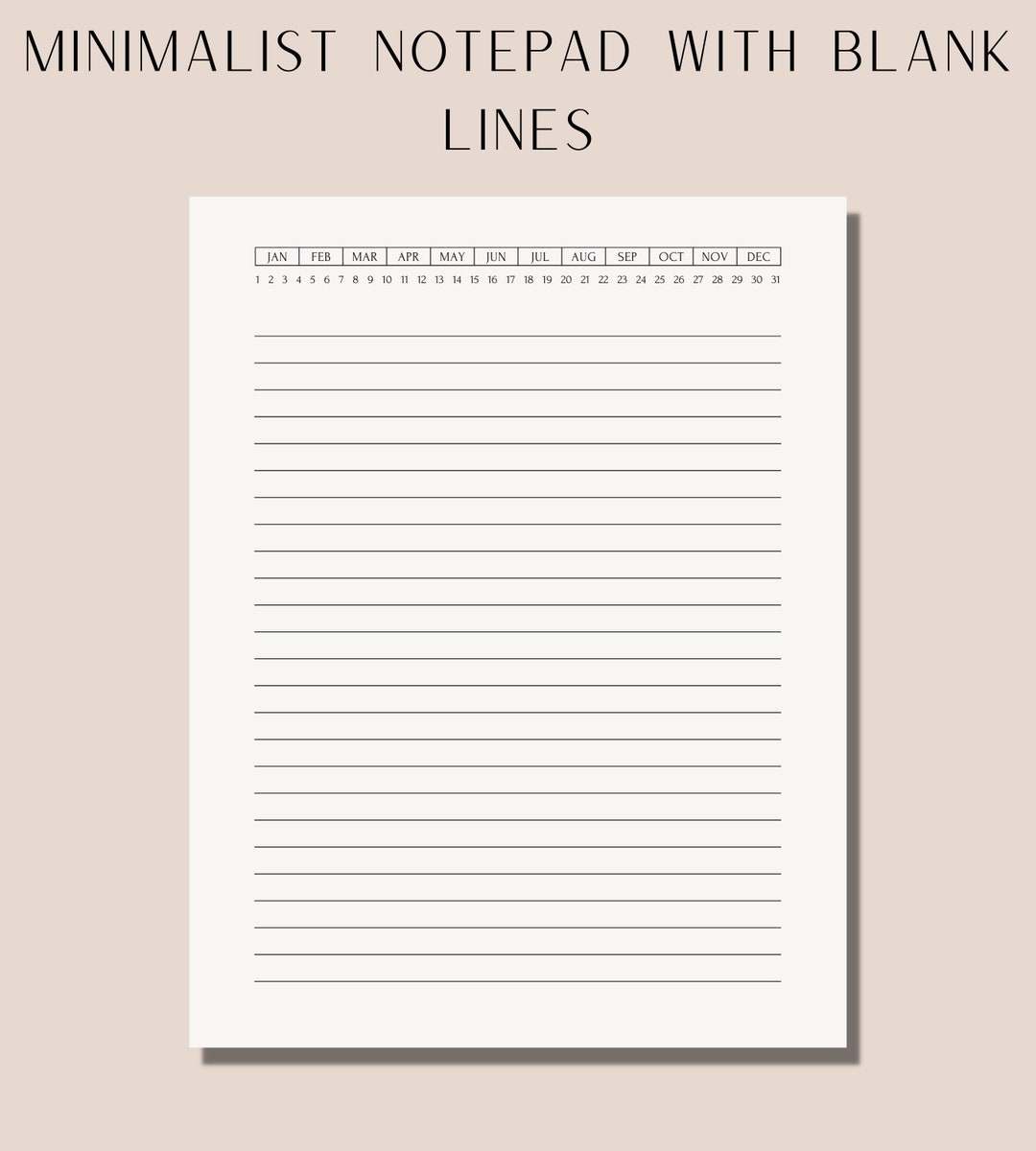 Minimalist Note Pad With Blank Lines, Month and Date, Printable Blank ...