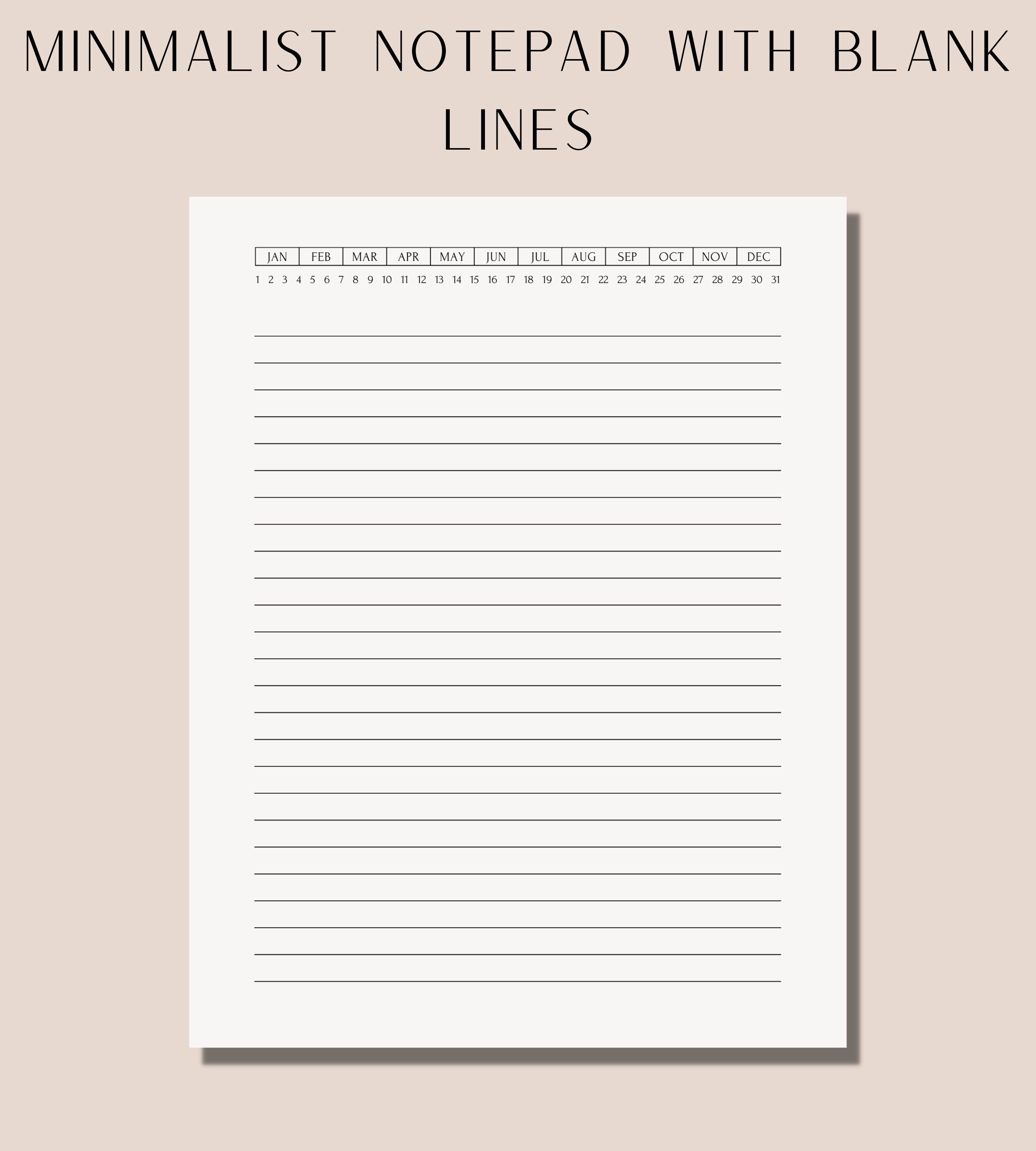 Minimalist Note Pad With Blank Lines, Month and Date, Printable Blank ...