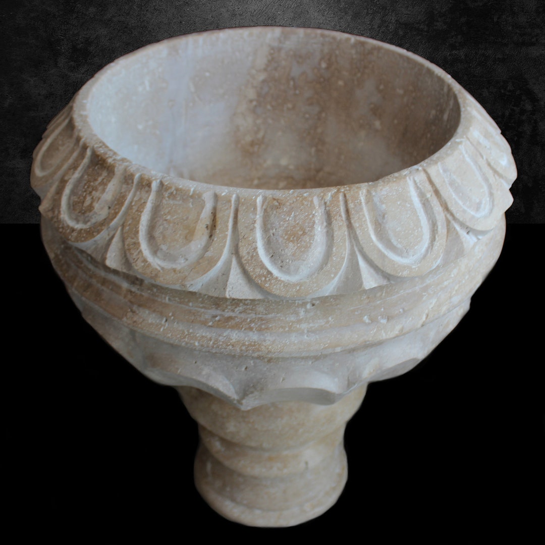 Travertine Frilly Caved Design Footed Flower Pot - Etsy