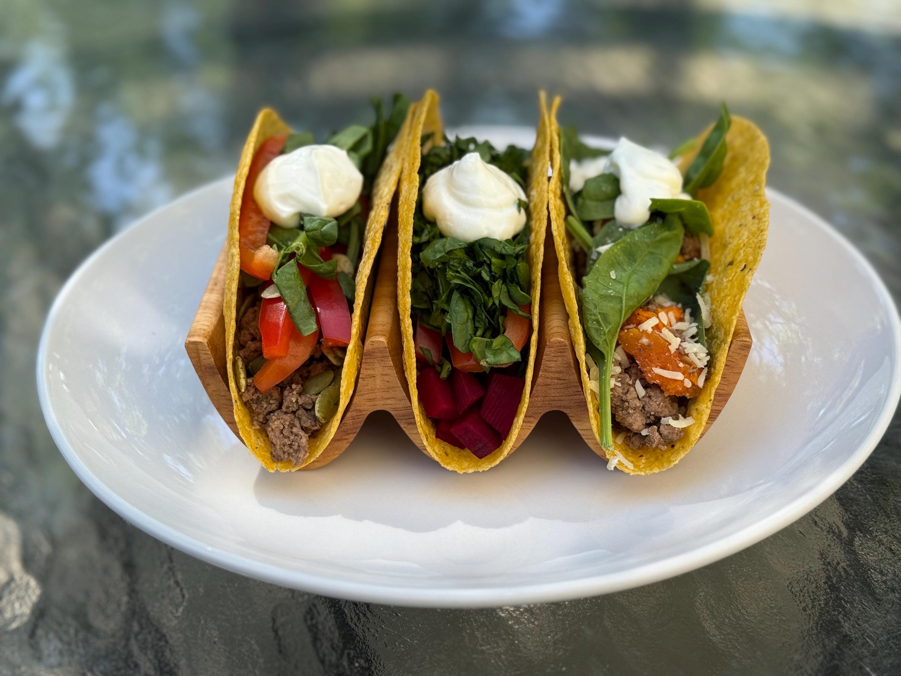 Handmade Wooden Triple Taco Holder: Acacia, Mahogany, Oak, or Mango ...