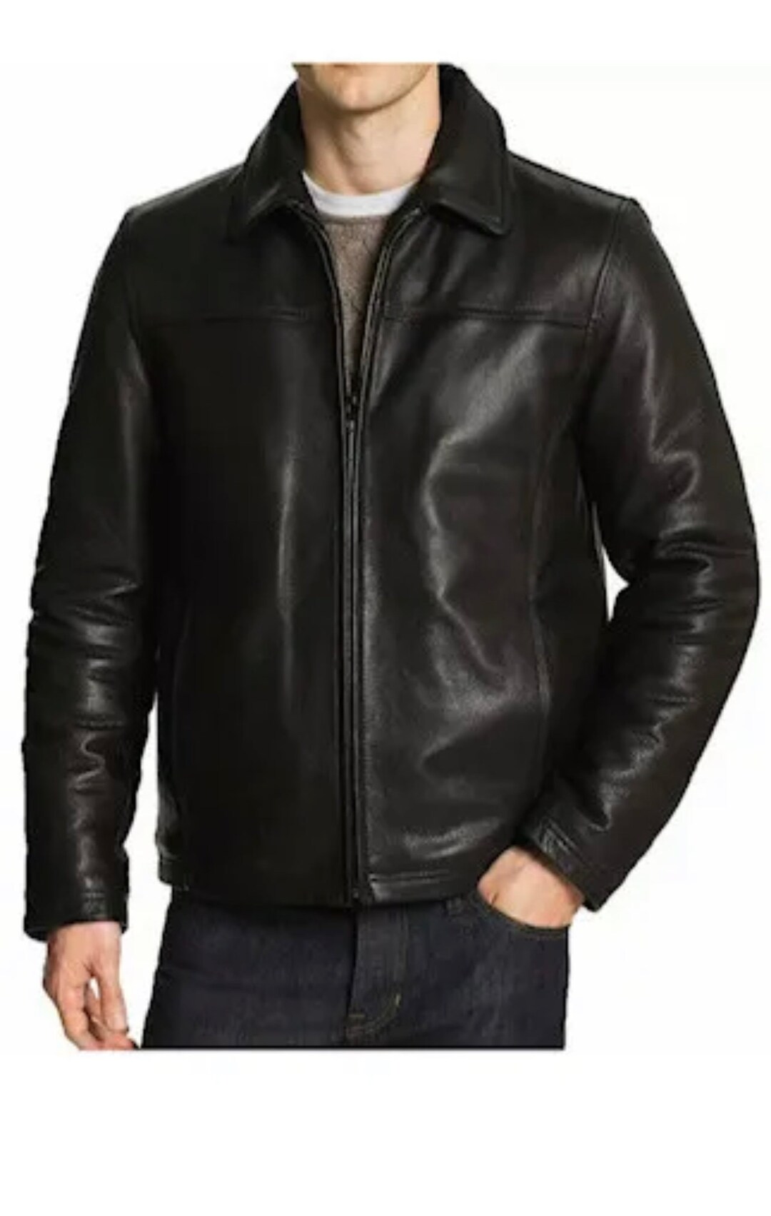 Mens Leather Jacket Flight Bomber Coat Black Lined - Etsy