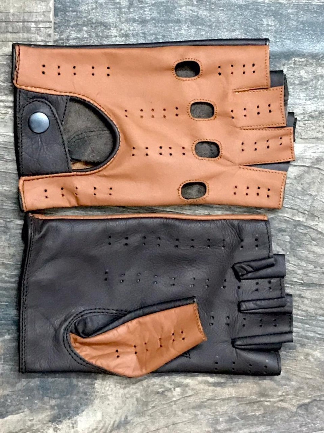 Fingerless Men's Leather Gloves, Car Driving Gloves - Perforated Cow ...