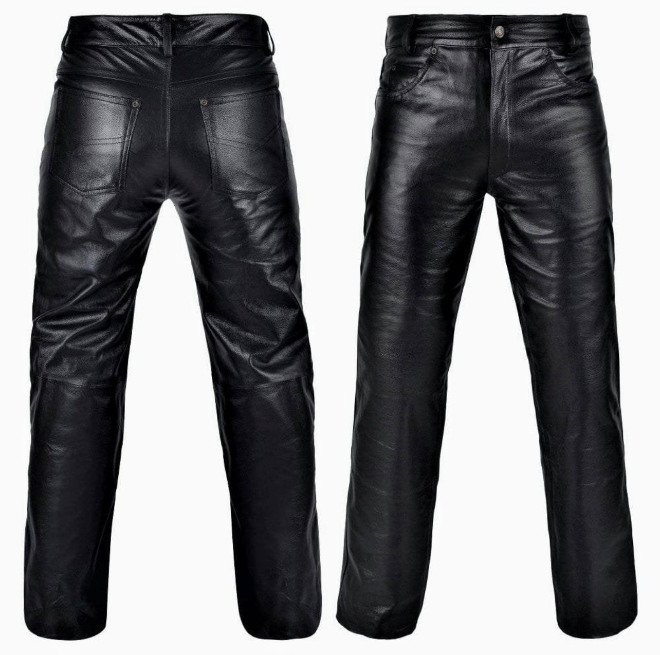 Leather Pants Men's Motorbike Leather Pant 5 Pockets Black Leather Pant ...