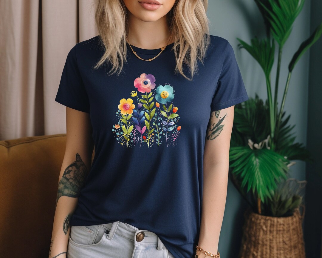 Spring Flowers Tshirt Floral Tee Watercolor Flower Person Gift - Etsy