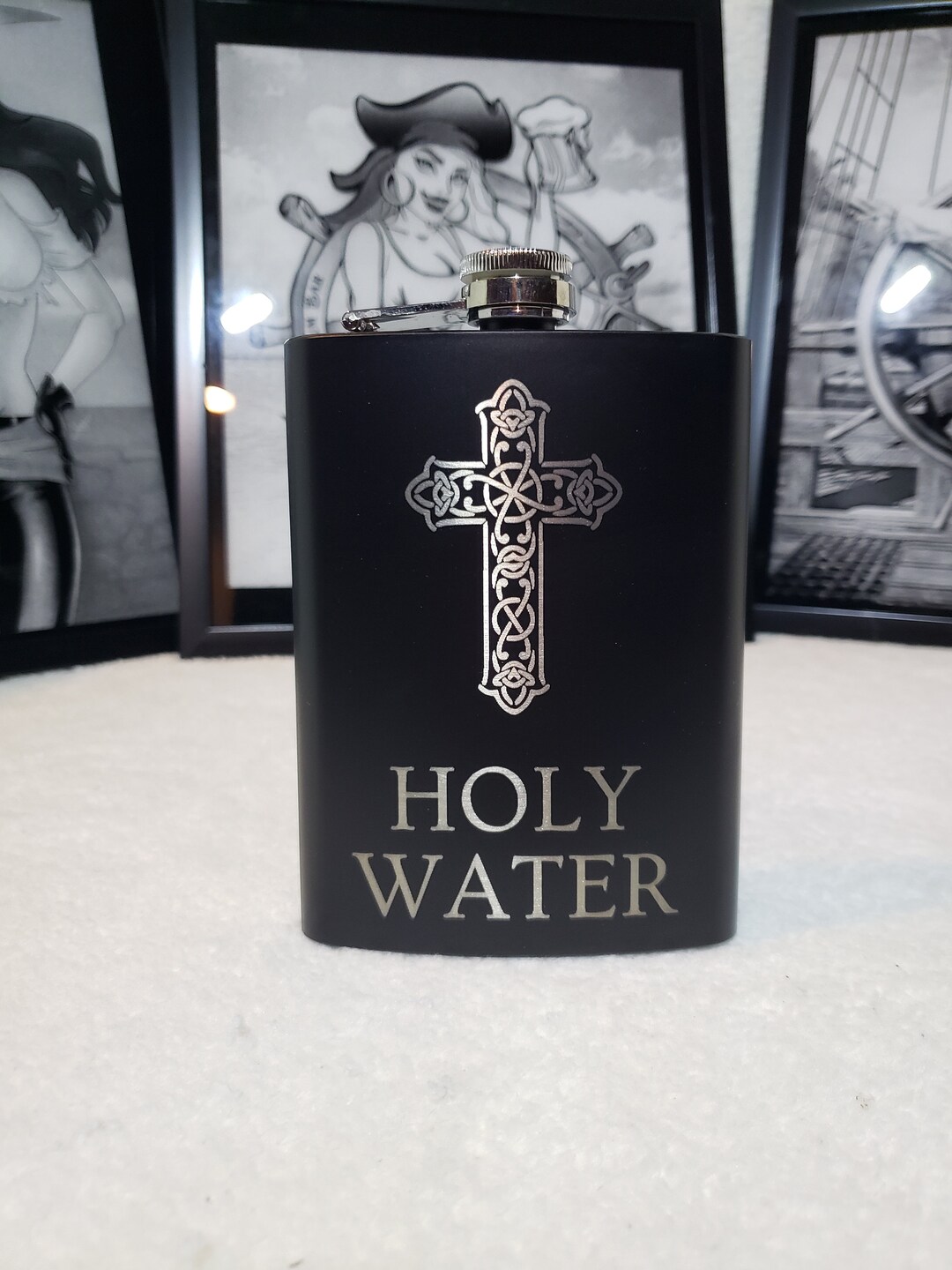 8oz Stainless Black Flask. "holy Water". - Etsy
