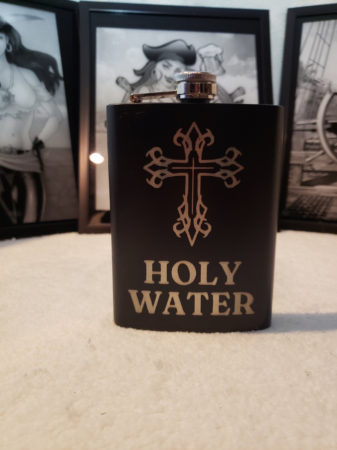 8oz Stainless Black Flask. "holy Water". - Etsy