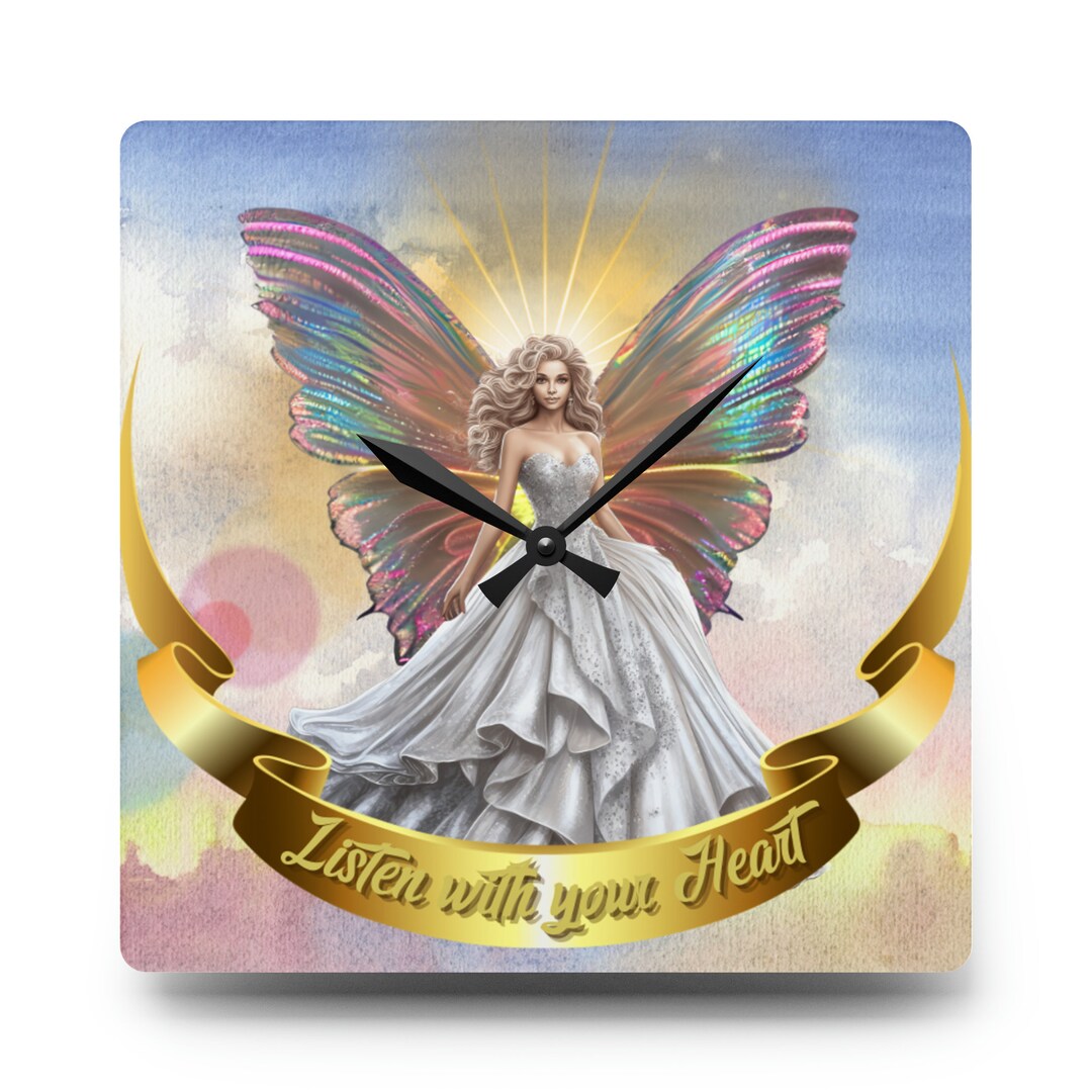 Iridescent Angel Listen With Your Heart Acrylic Wall Clock - Etsy