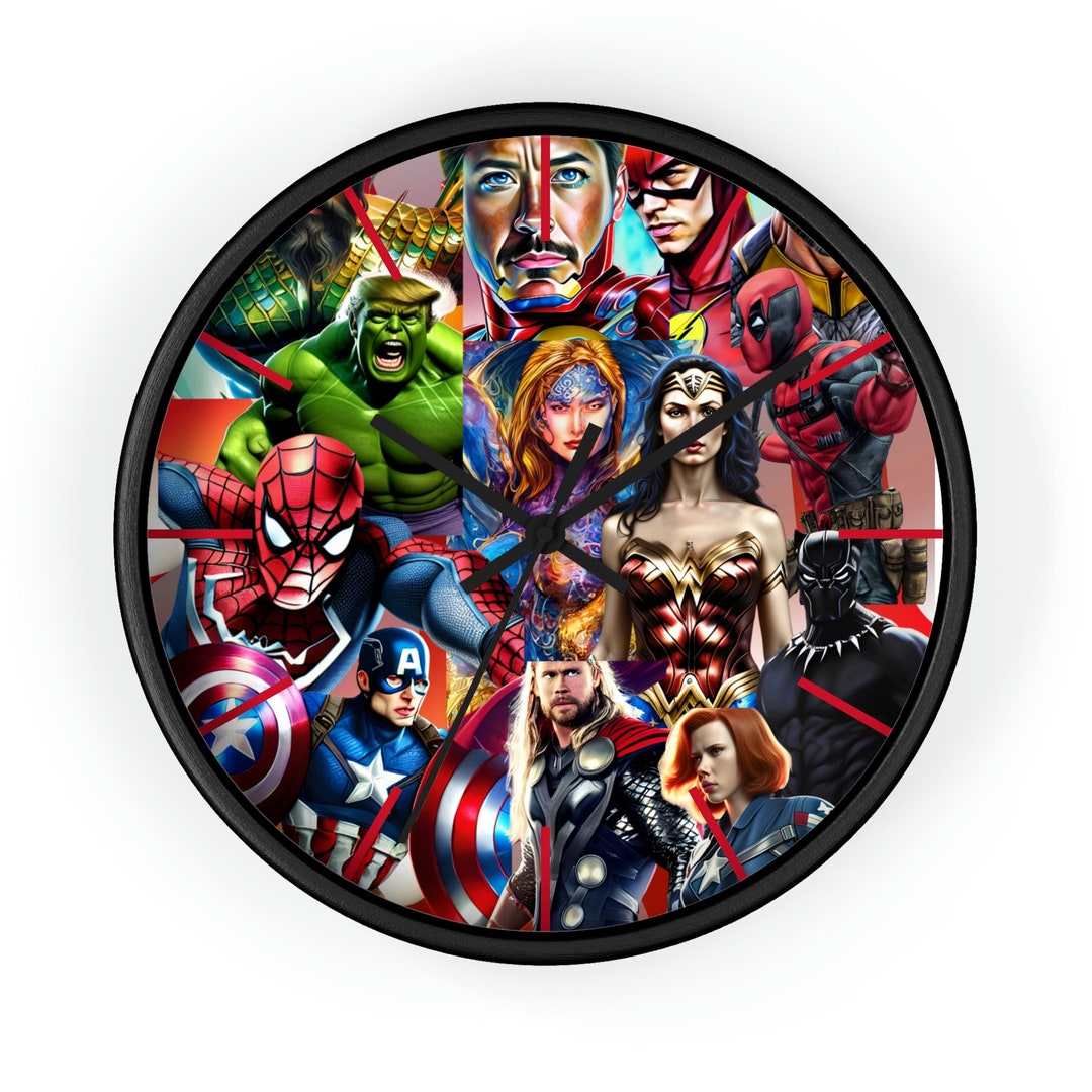 Superhero Wall Clock, X-men, Ironman, Wonder Woman, Hulk, Spiderman ...