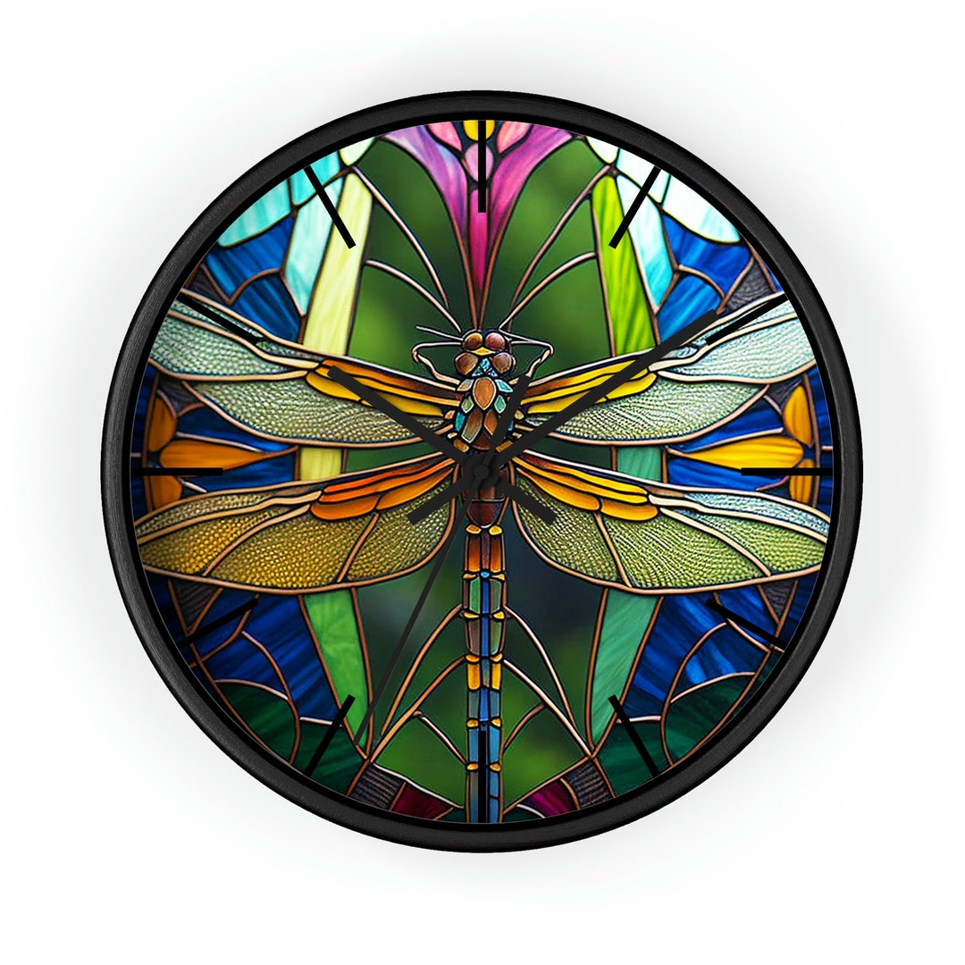 Stained Glass Dragonfly Wall Clock, Fantasy, Home Decor, Fantasy Decor ...
