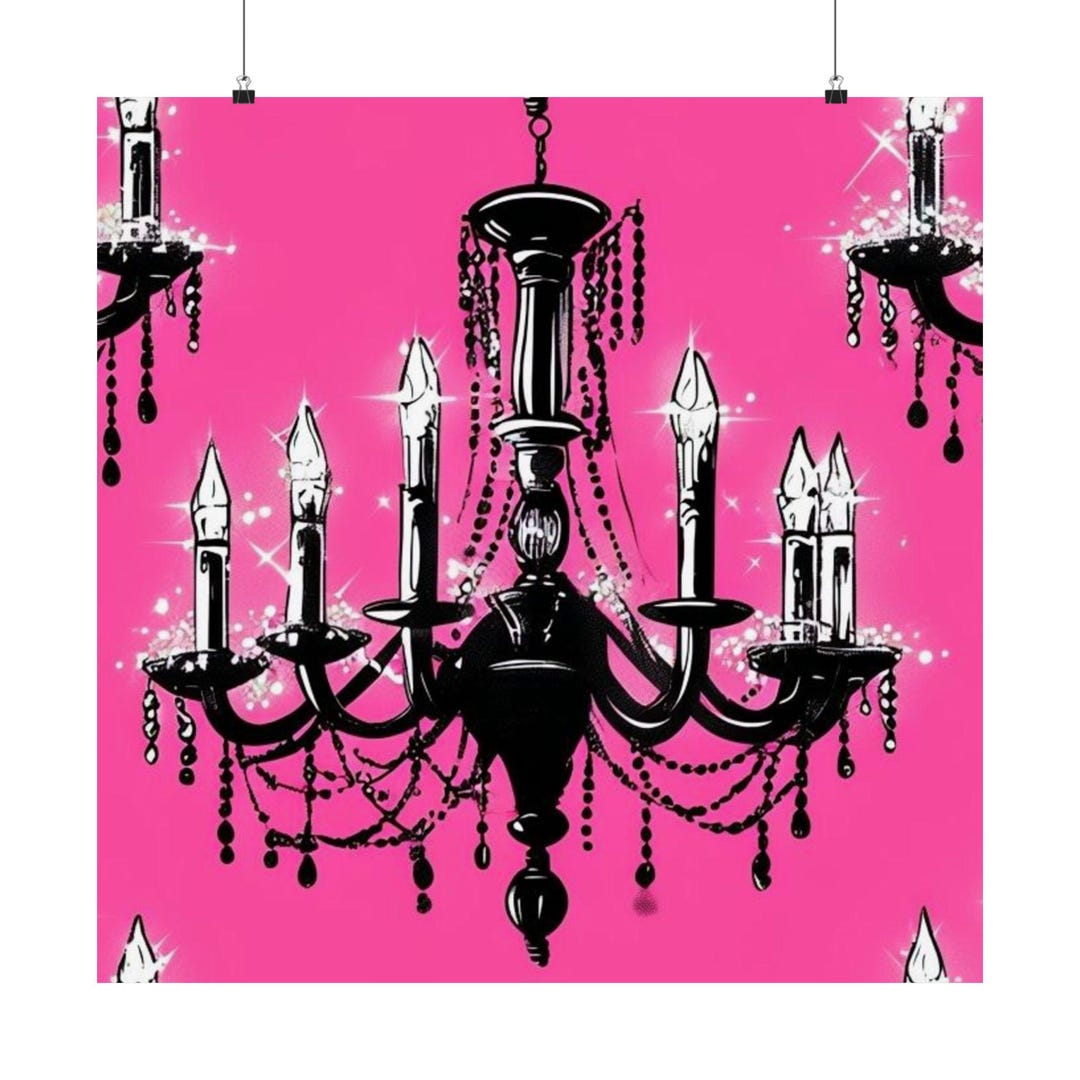 Vertical Gothic Chandelier Poster, Pink and Black Wall Art, Matte Print ...