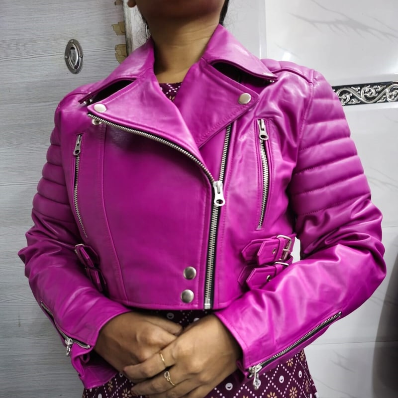 Pink Leather Jacket - Etsy