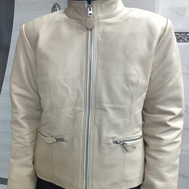 Cream Leather Jacket - Etsy