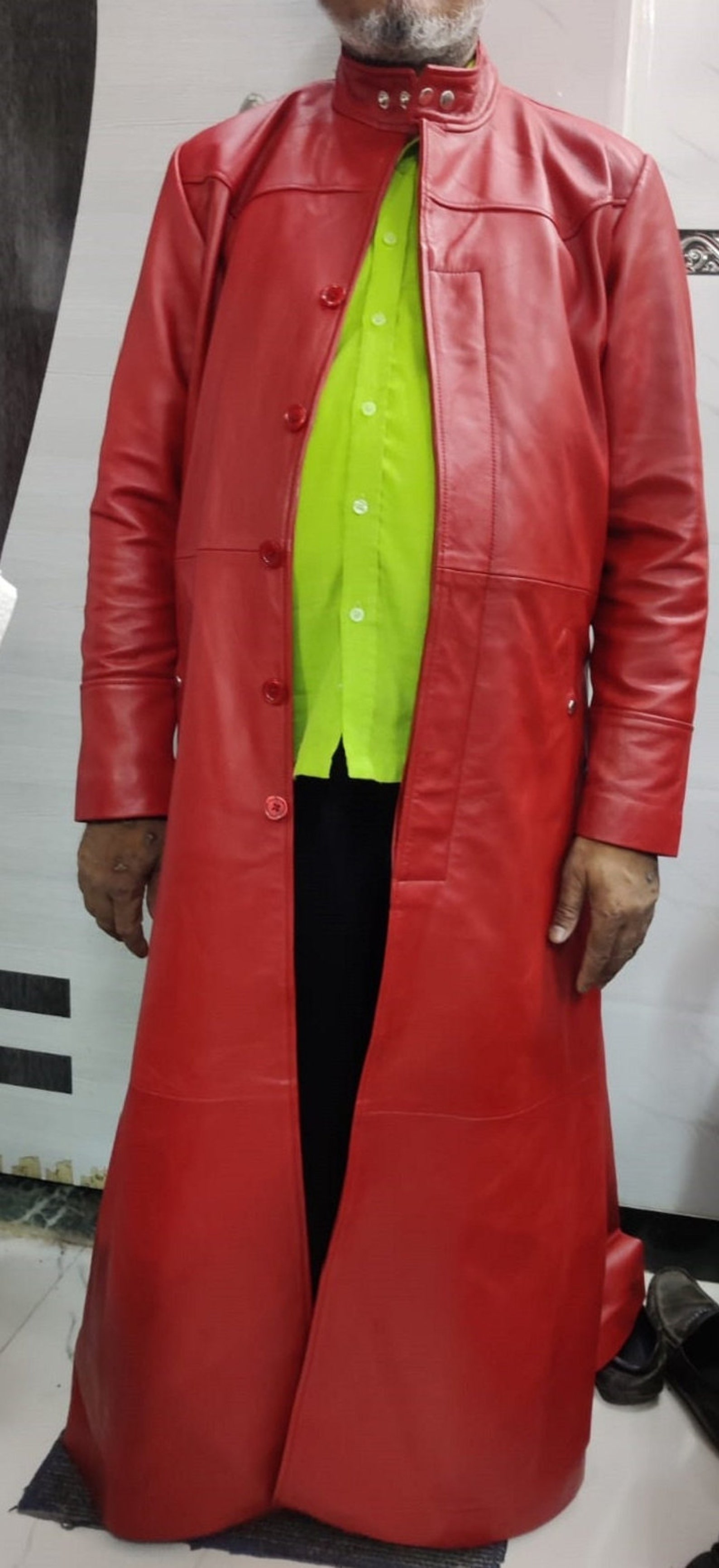 Mens Lambskin Red Leather Trench Coat | Classic Trench Coat | Celebrity ...