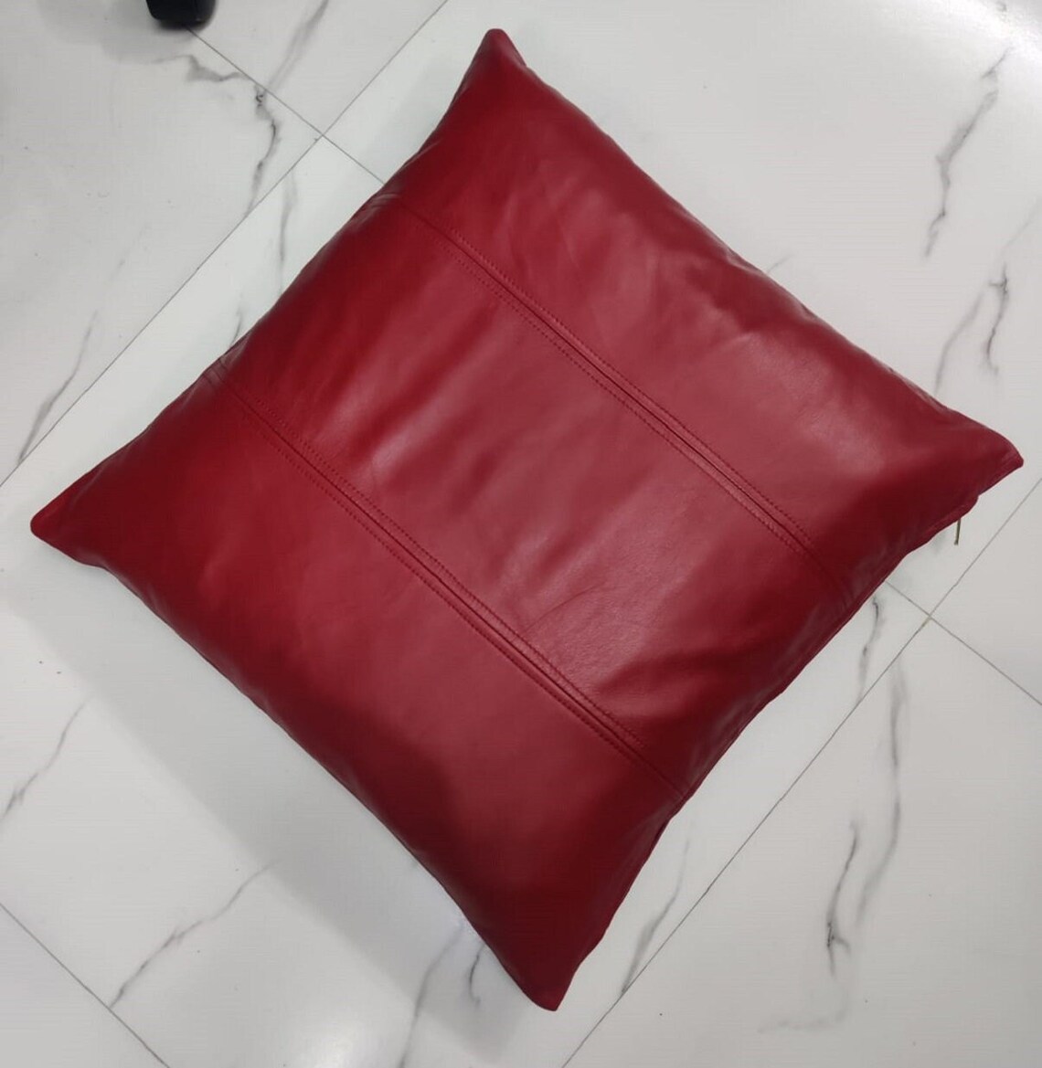 100% Real Lambskin Leather Pillow Cover, SQUARE Soft RED LEATHER Pillow ...