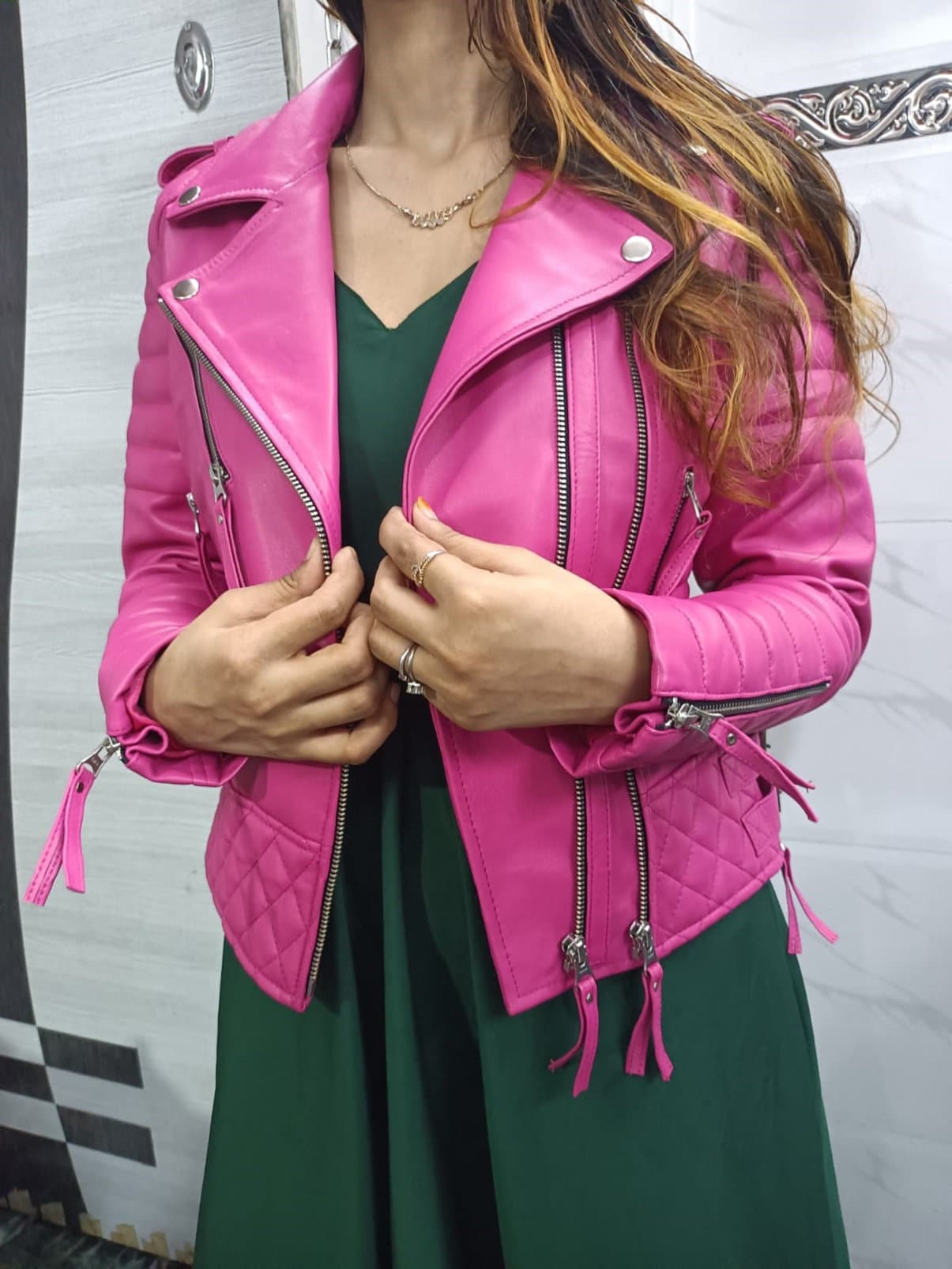 Womens PINK Leather BIKER JACKET | Women Biker Motorcycle Jacket Hot ...