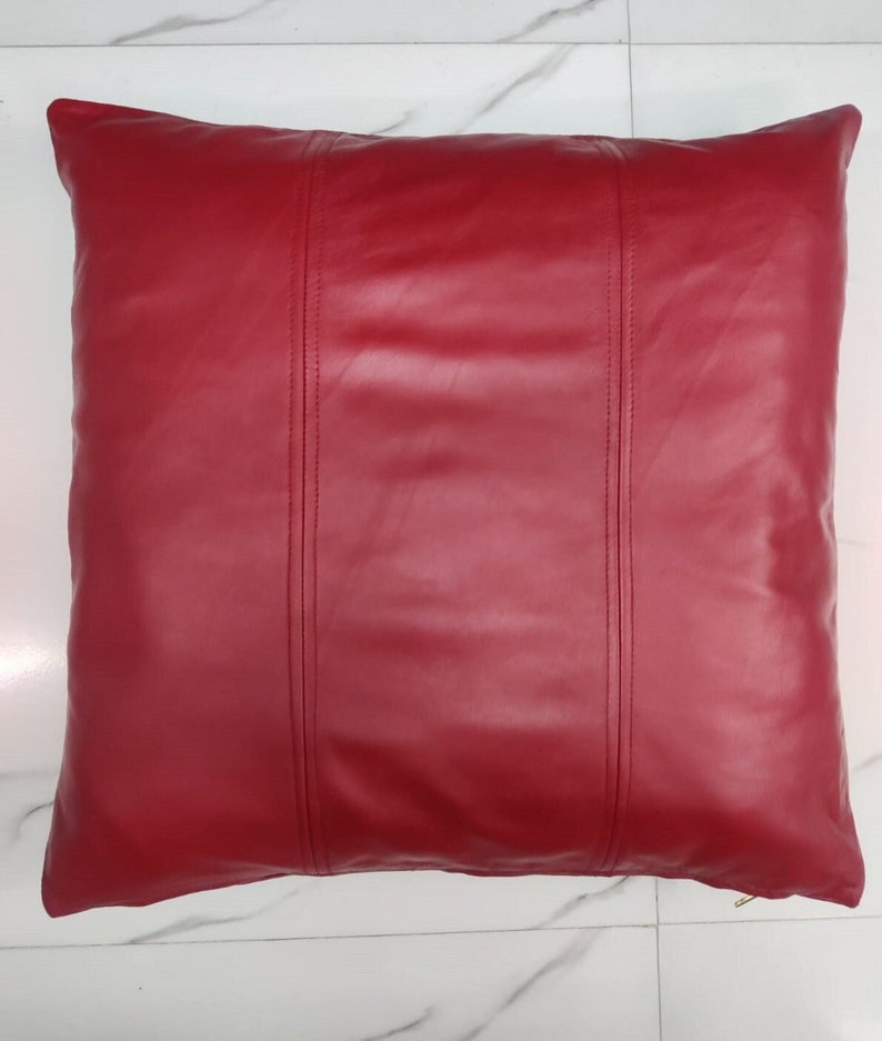 100% Real Lambskin Leather Pillow Cover, SQUARE Soft RED LEATHER Pillow ...