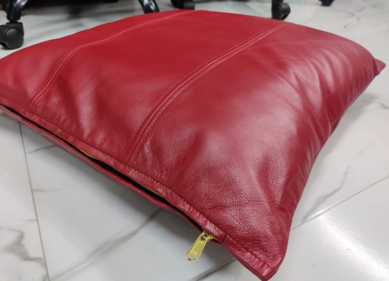 100% Real Lambskin Leather Pillow Cover, SQUARE Soft RED LEATHER Pillow ...