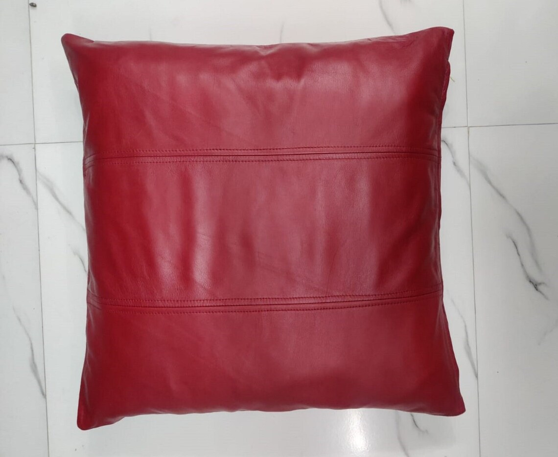 100% Real Lambskin Leather Pillow Cover, SQUARE Soft RED LEATHER Pillow ...