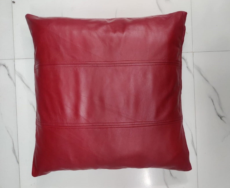 100% Real Lambskin Leather Pillow Cover, SQUARE Soft RED LEATHER Pillow ...