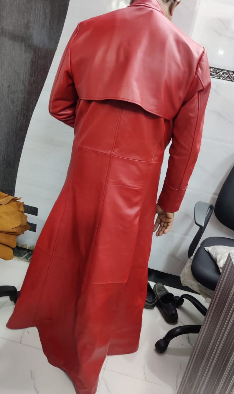 Mens Lambskin Red Leather Trench Coat | Classic Trench Coat | Celebrity ...