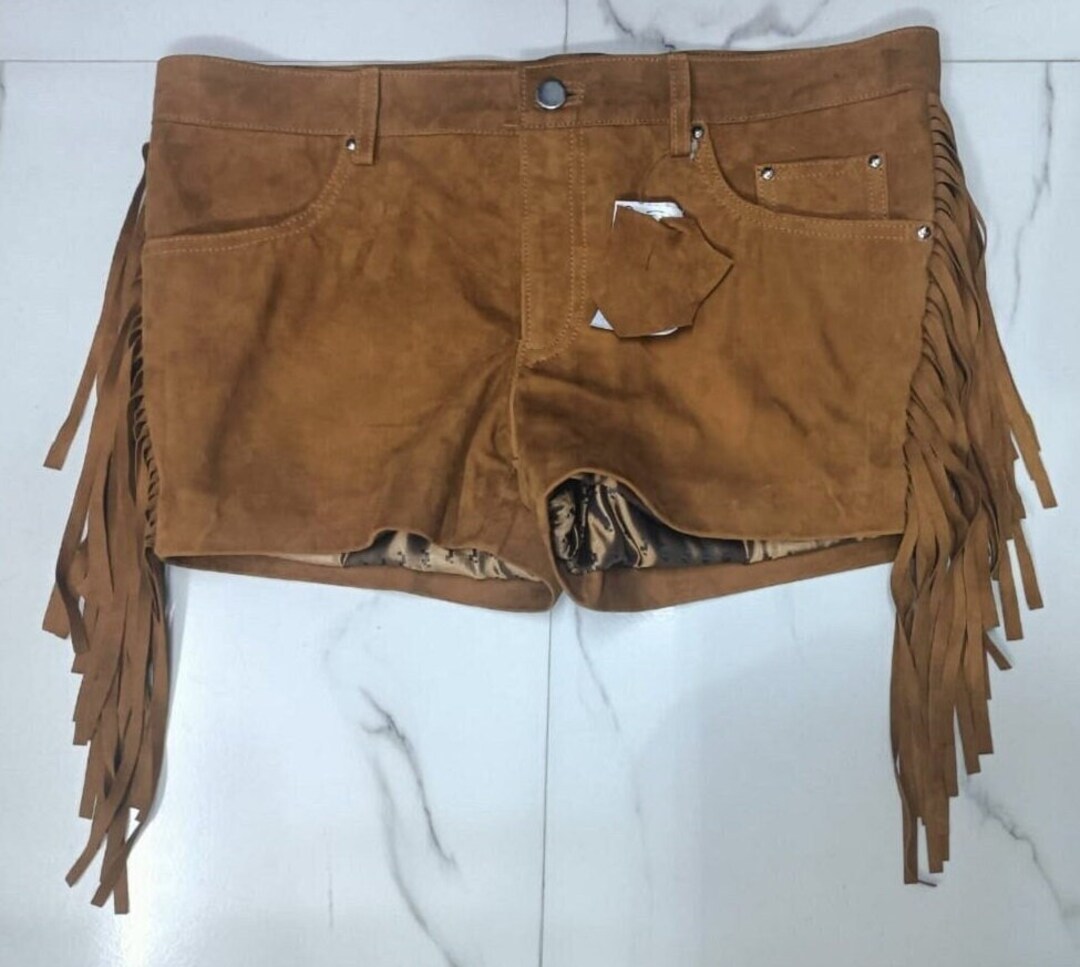 SUEDE LEATHER SHORTS Women Tan Brown| Fringe Leather Nicker & Short ...