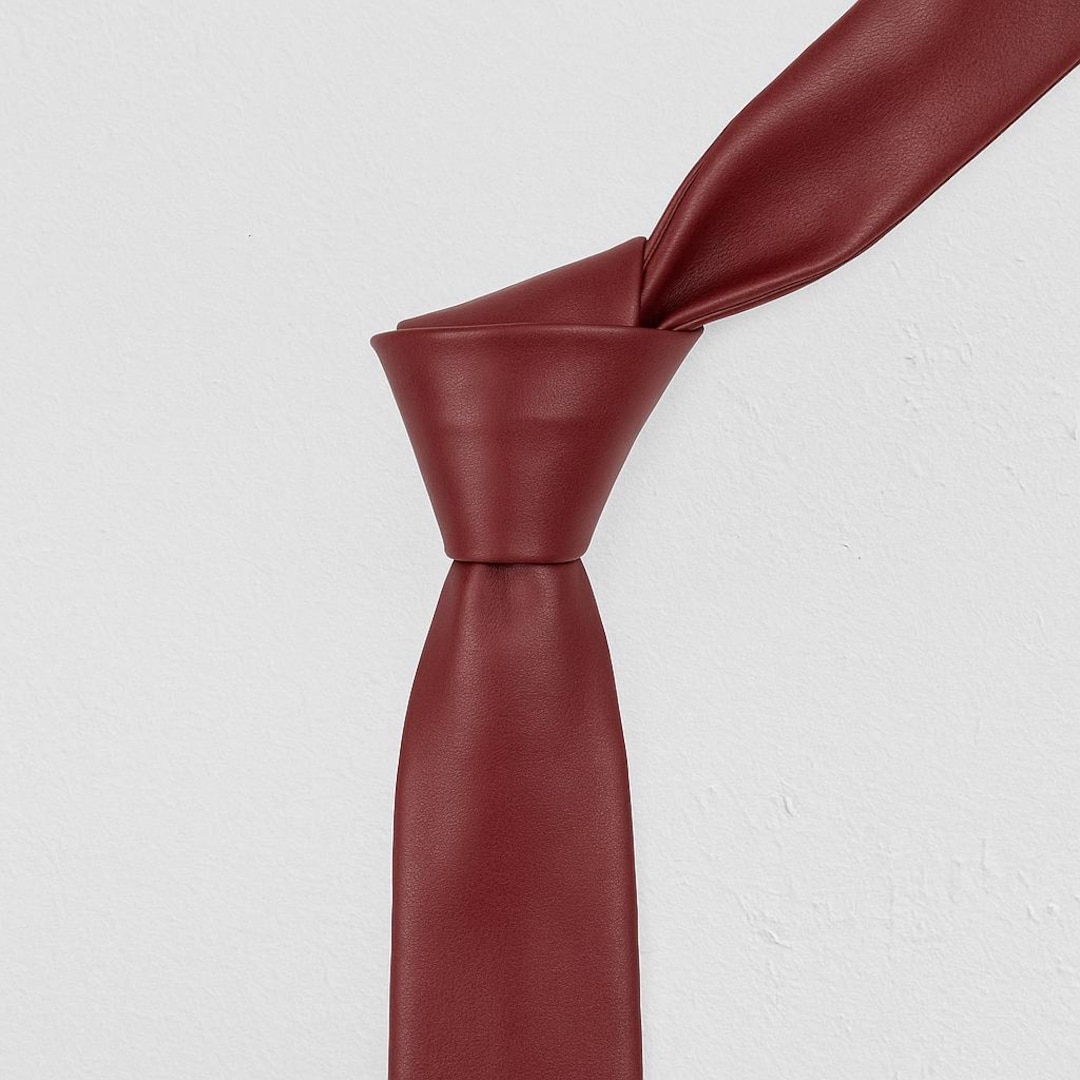 UNISEX Leather Necktie | Dark Red Leather Wedding TIE | Groom NECKTIE ...