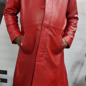 Mens Lambskin Red Leather Trench Coat | Classic Trench Coat | Celebrity ...