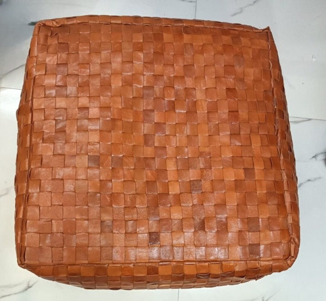 Leather Pouf Cover, Un-stuffed Moroccan Square POUF ,leather Ottoman ...