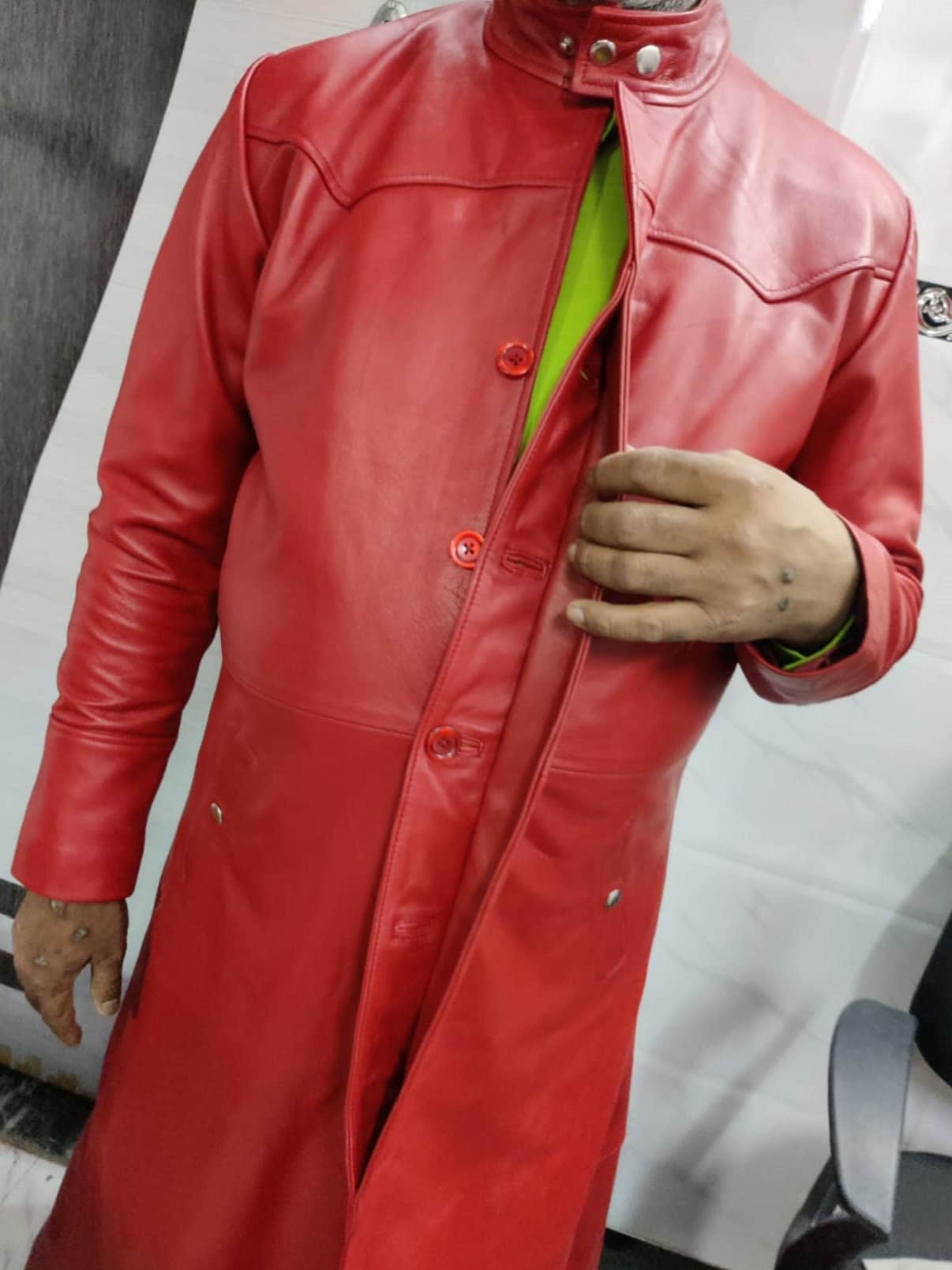 Mens Lambskin Red Leather Trench Coat | Classic Trench Coat | Celebrity ...