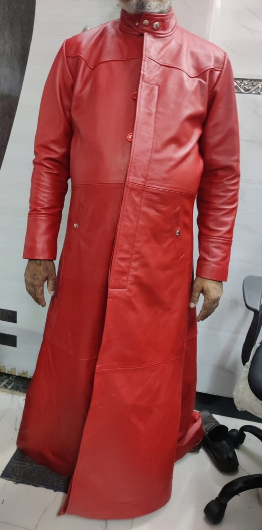 Mens Lambskin Red Leather Trench Coat | Classic Trench Coat | Celebrity ...